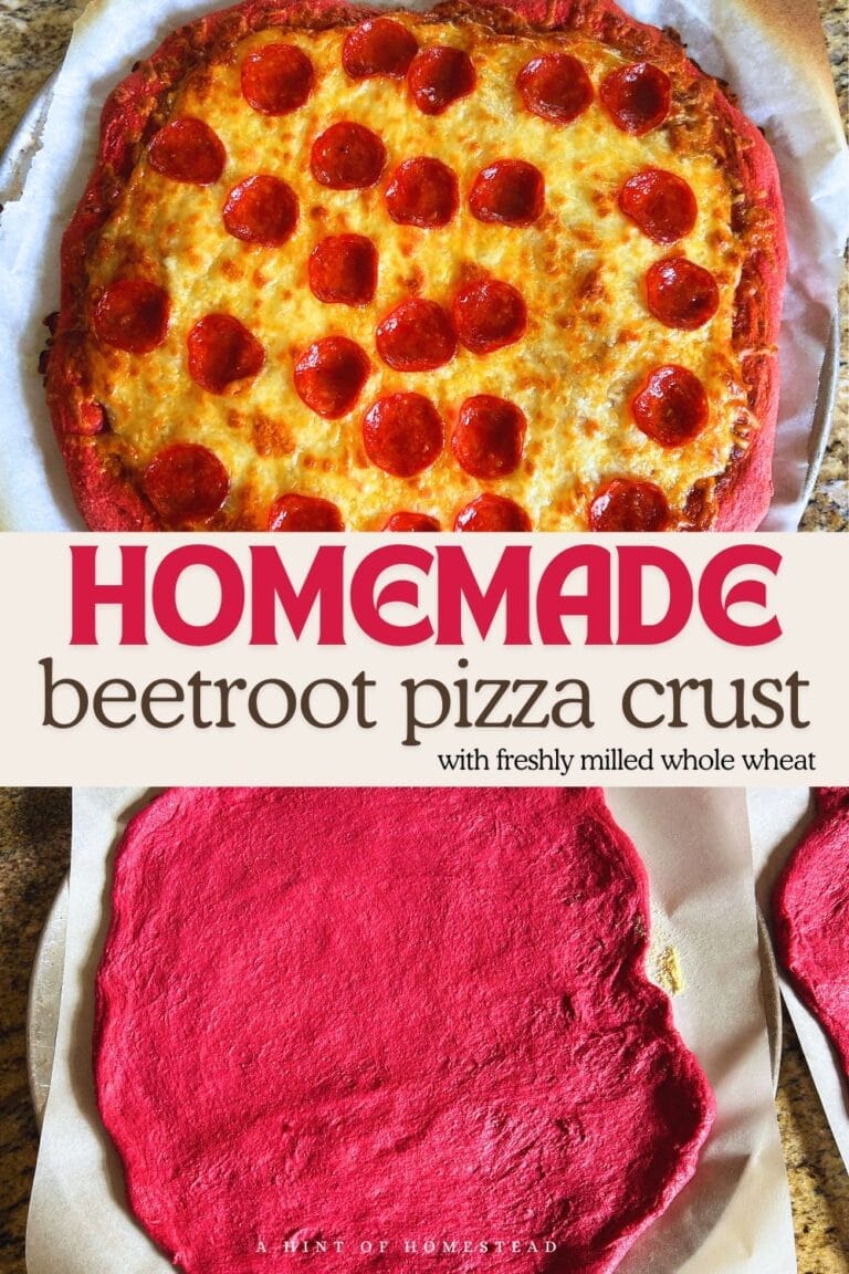 Beet Pizza Crust Made with Freshly Milled Wheat - A Hint of Homestead
