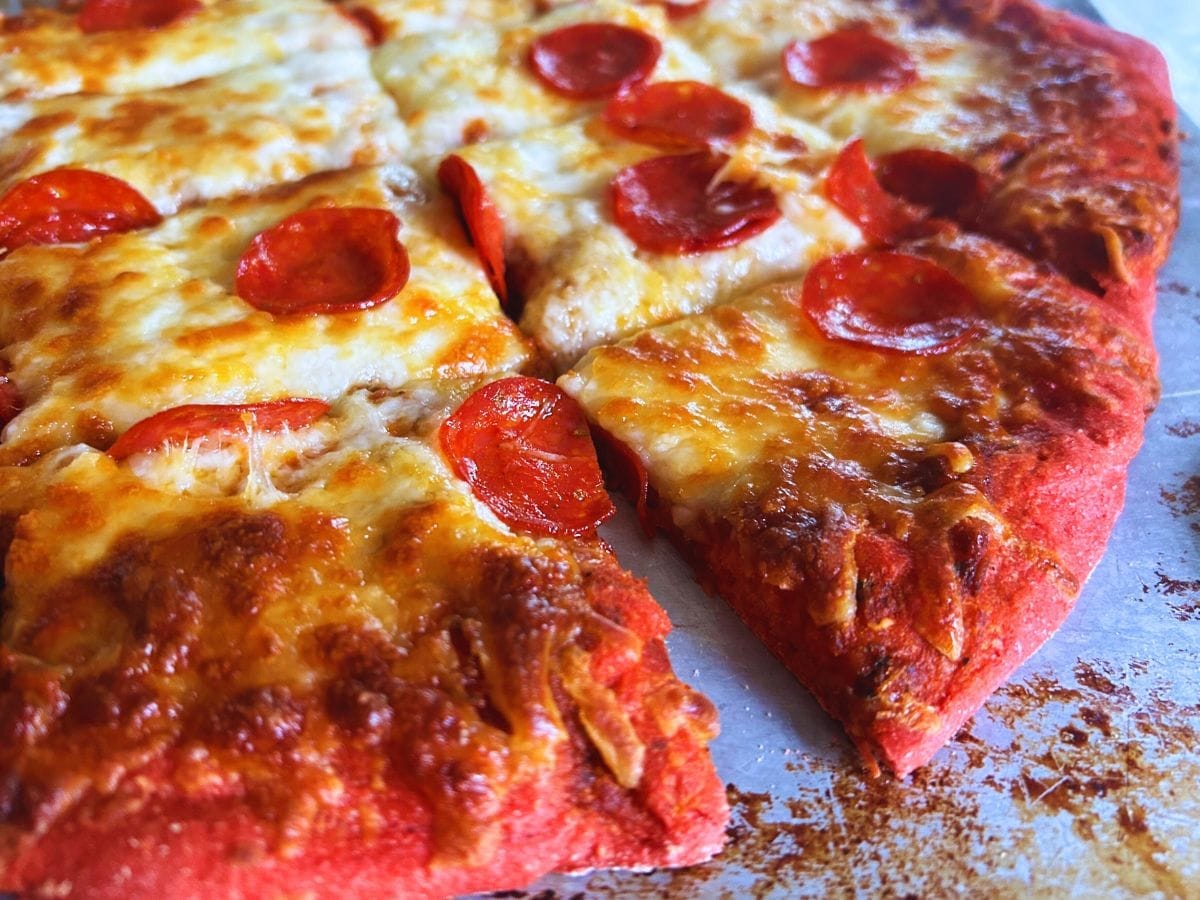Beet Pizza Crust Made with Freshly Milled Wheat - A Hint of Homestead