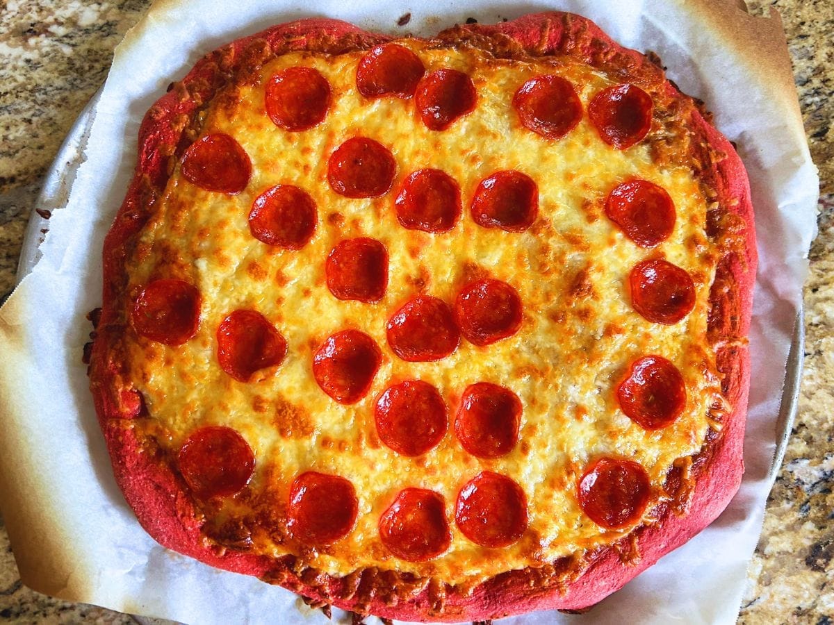 Beet Pizza Crust Made with Freshly Milled Wheat - A Hint of Homestead